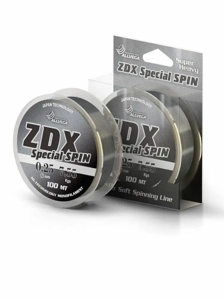 Леска для рыбалки монофильная ZDX 100м 0,25мм, 7,55кг светло-серая
