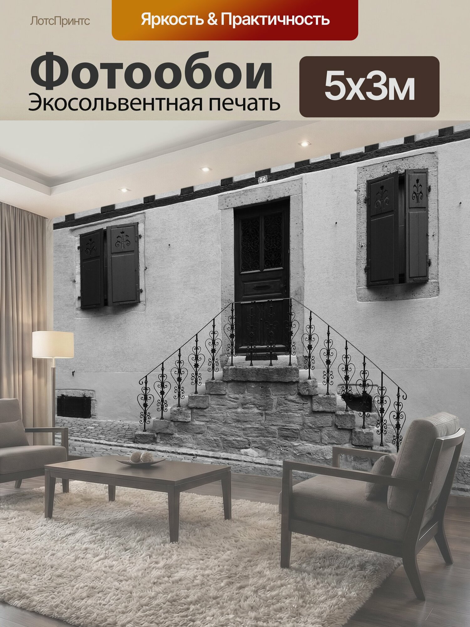 Фотообои "Лестница, порог, вход в дом" 500x300 см. экосольвентная печать