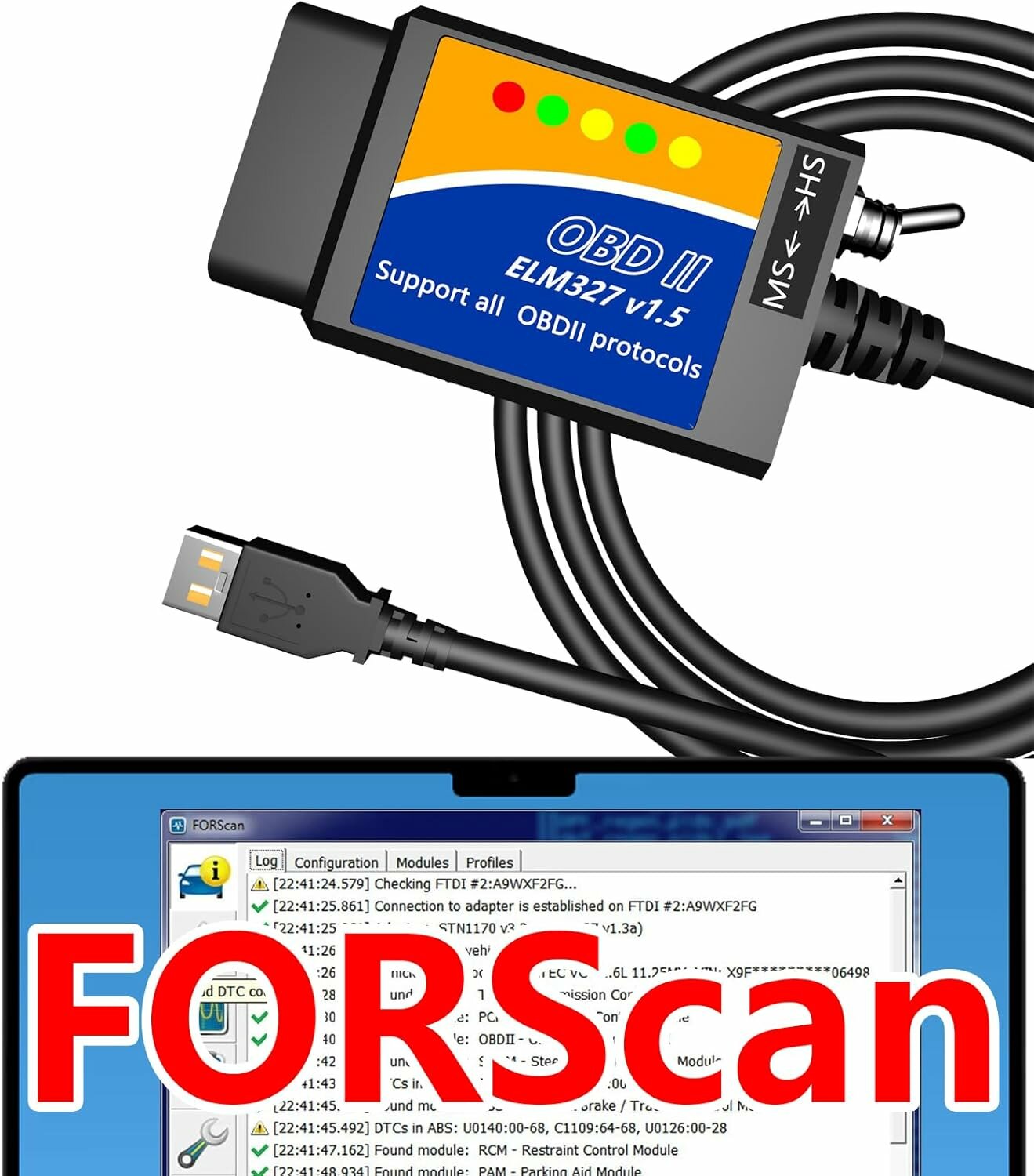 Инструмент диагностического сканирования FORScan OBD2 Сканеры Адаптер OBD к USB Адаптер ELM327 Сканер Считыватель кодов