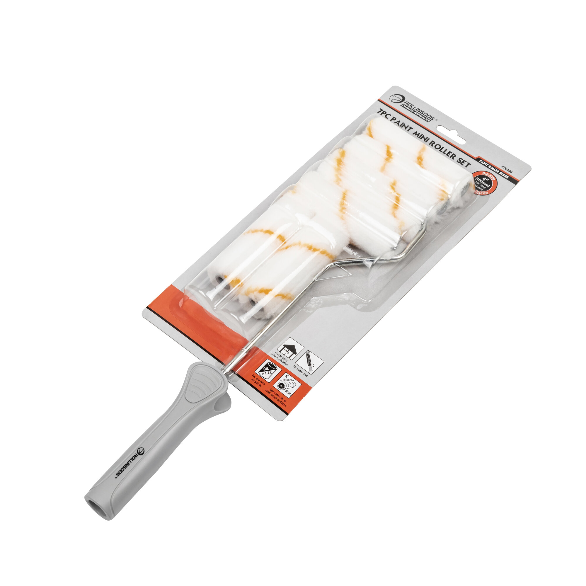 Набор валиков с бюгелем Rollingdog (удлиненный) 100мм, 6 шт, ворс 12мм, полиэстер, резьба, арт.70300