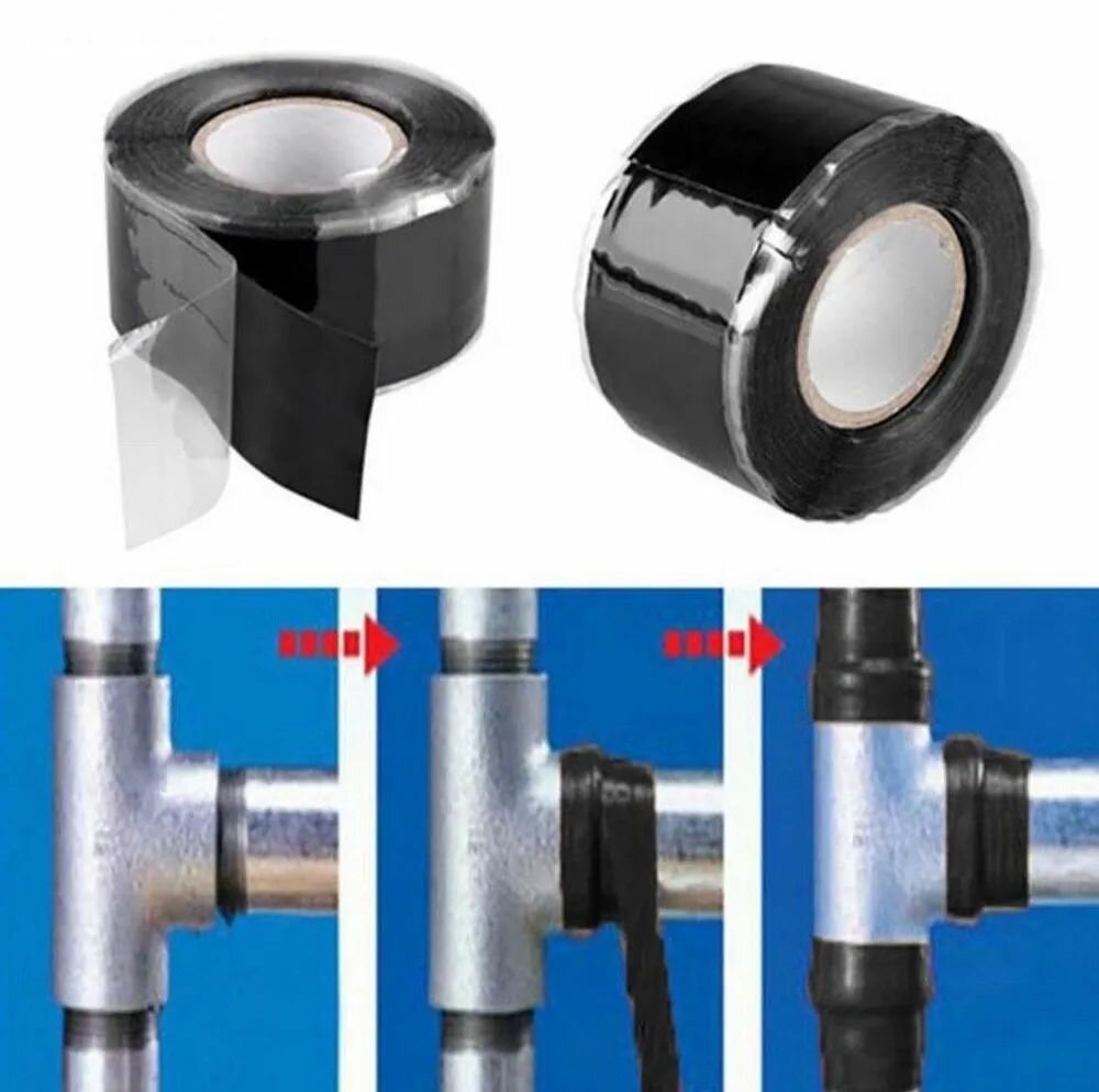 Самоклеящаяся лента, для сантехники, для труб, для автомобилей, 3м, черная, 25мм, 0.3мм