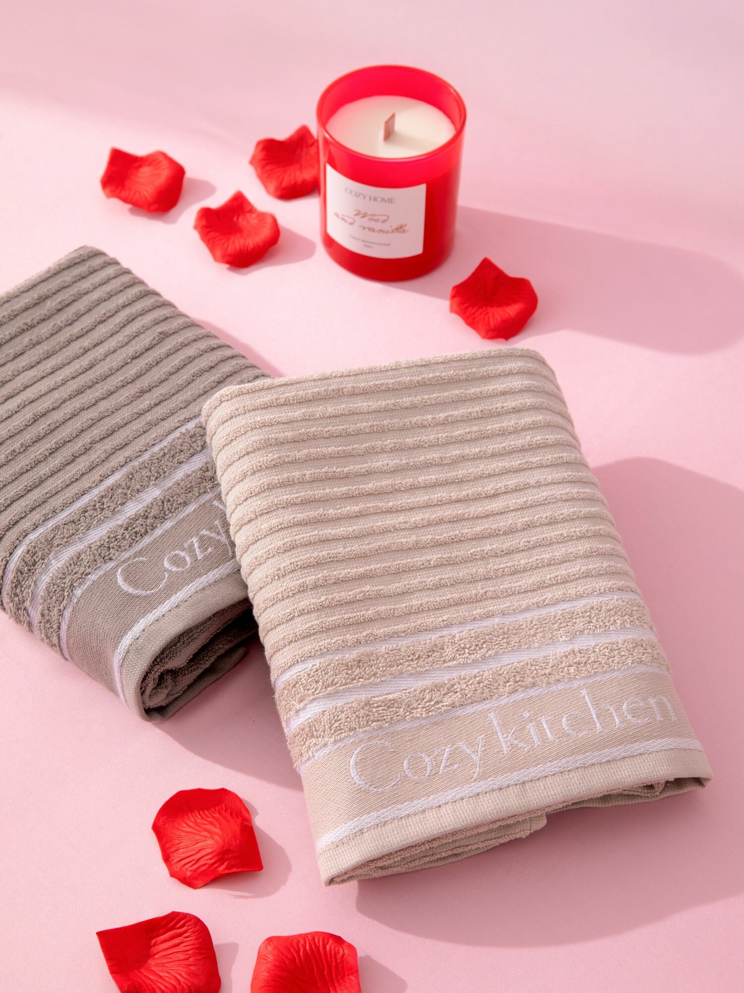 Набор полотенец "Уютная кухня/COZY Kitchen"40х60 (2 шт.), хлопок, светло-серый/темно-серый