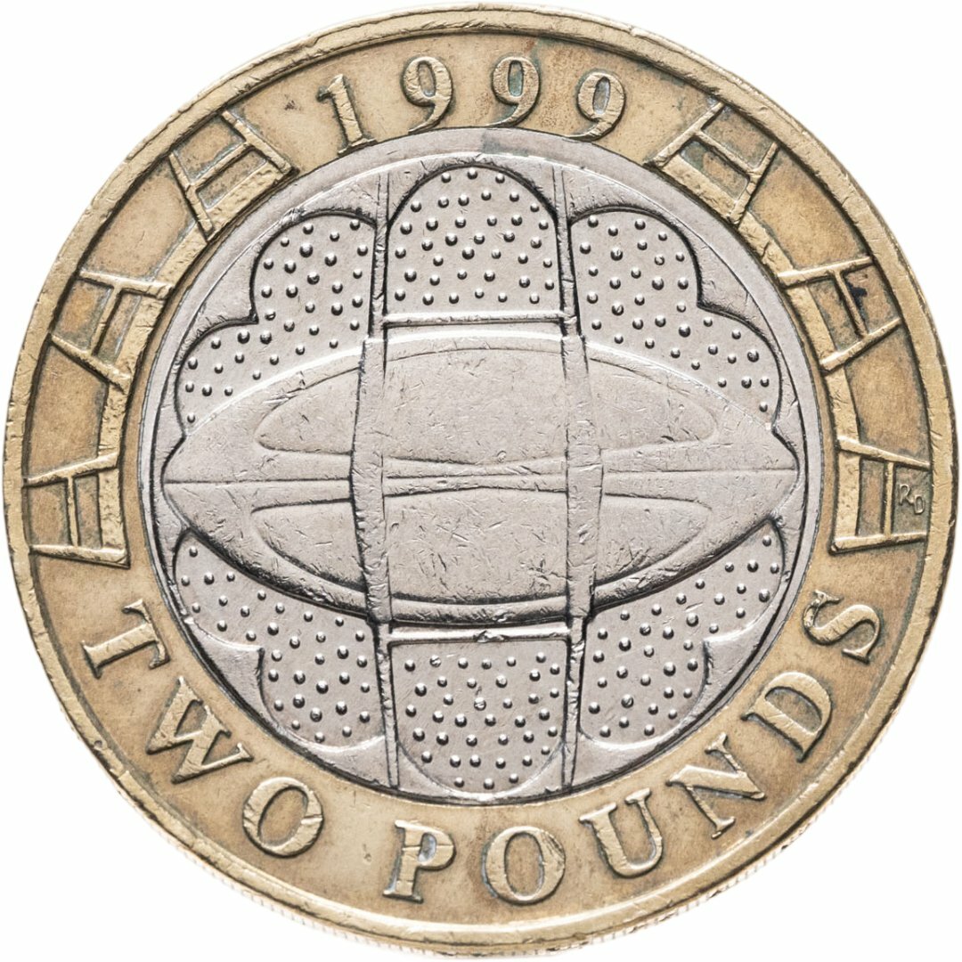 Великобритания 2 фунта pounds 1999 Чемпионат мира по регби, Биметалл, в сохранности XF