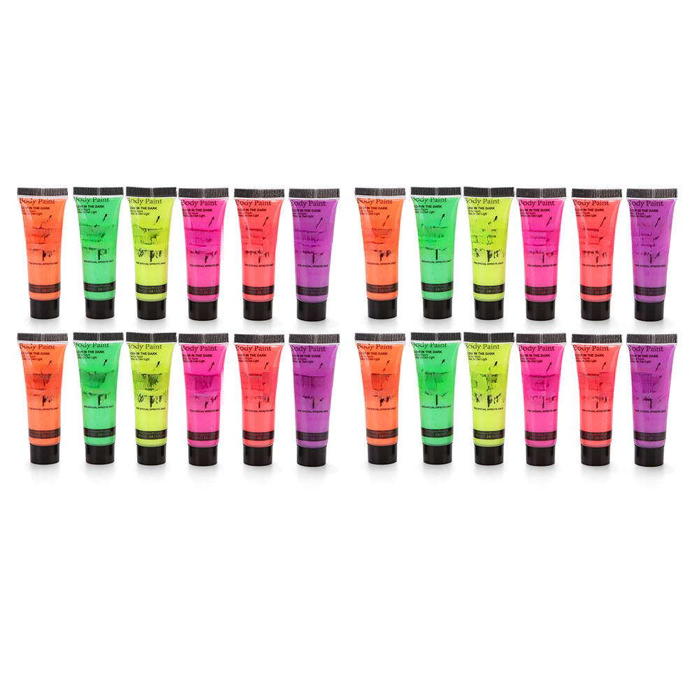 Светящаяся Краска Для Тела: 24 Тюбика 6 Цветов Безопасный Состав - Неоновая Подсветка Для Комнаты Светящаяся В Темноте Краска Для Лица for Вечеринки Фестивали Хэллоуин