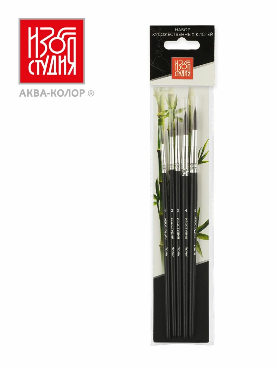 Набор художественных кистей "Изостудия", пони, короткие ручки, круглые, 5 шт