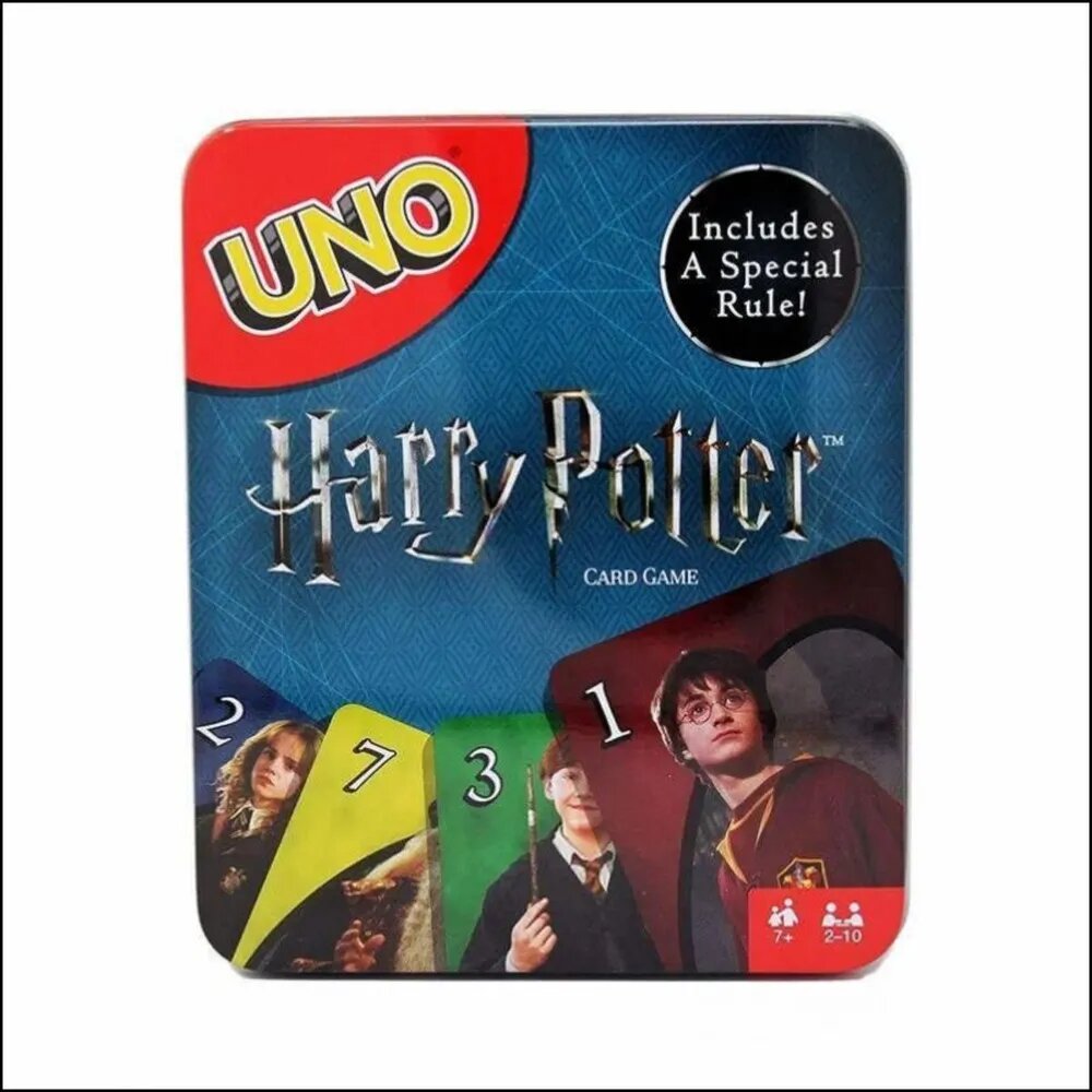 Металлическая коробка Настольная карточная игра UNO Harry Potter Новая версия игры для всей семьи (темно-синий, желтый, зеленый, темно-бордовый)Новый