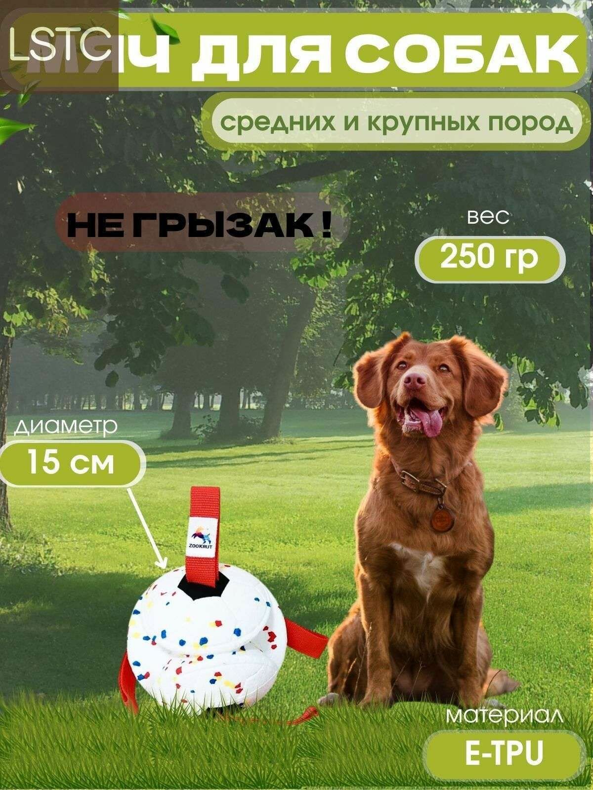 Мячик для собак средних и крупных пород ZooKrut, 15 см