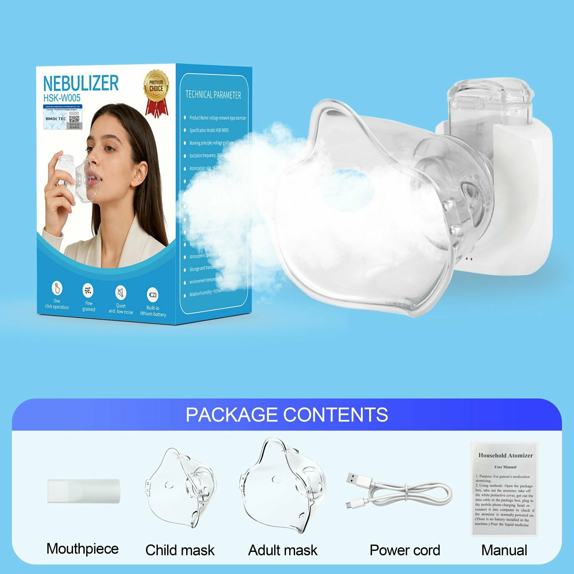 Новый перезаряжаемый ультразвуковой портативный микросетевой небулайзер для домашнего использования, для взрослых и детей.