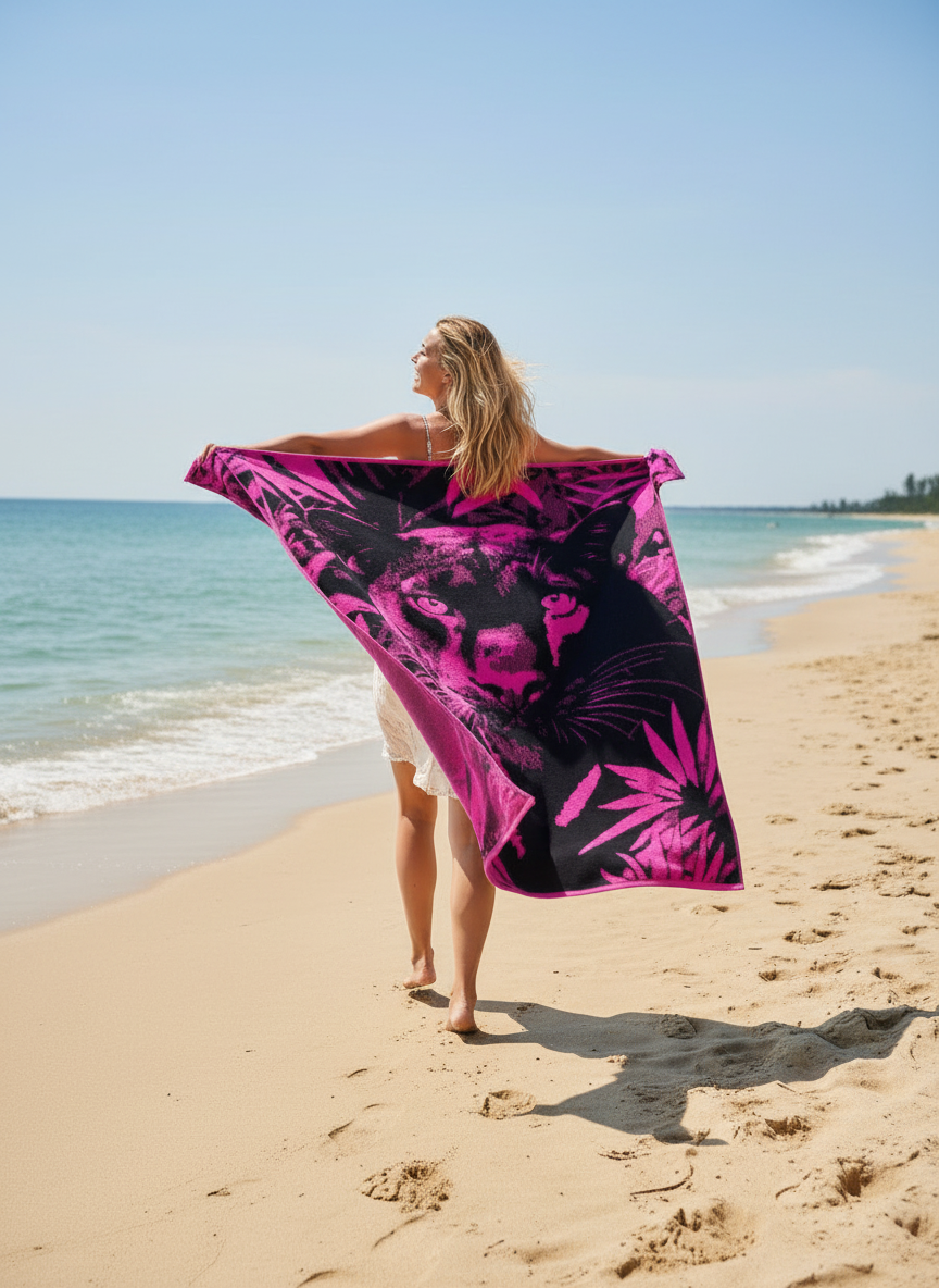 Полотенце банное 100х150 махровое Пантера, 100% хлопок, большое, для женщин