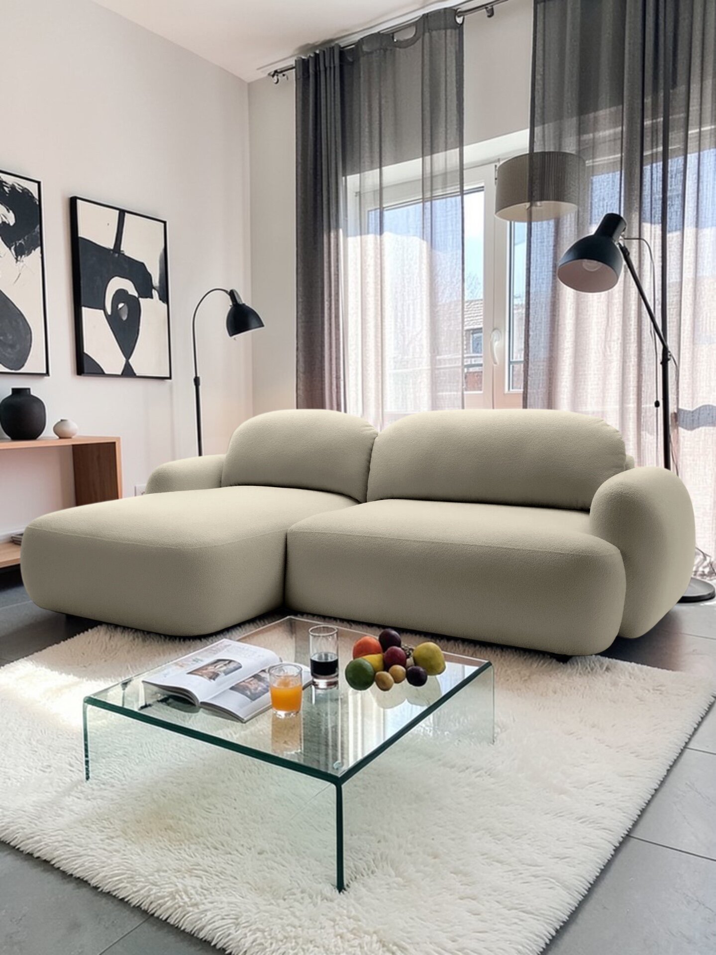 Диван Оклай Andria Delta 55 NOW 245x162x80 см, бежевый Велюр Антивандал, еврокнижка Фиеста