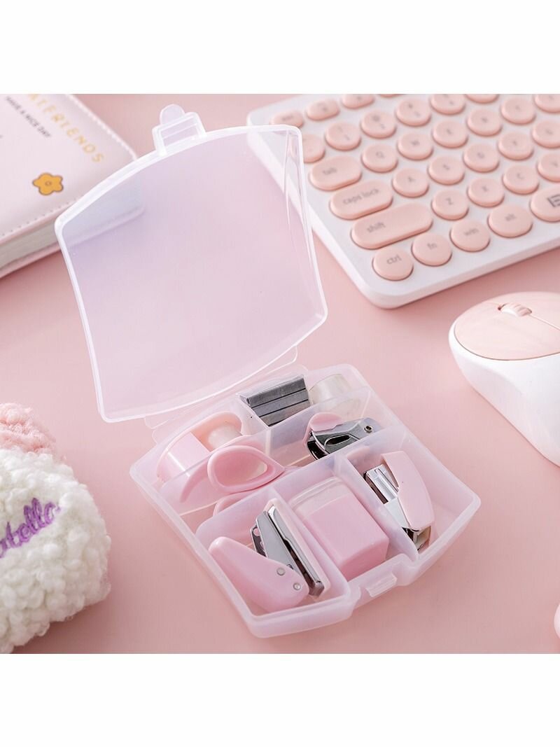 Мини набор канцтоваров, 8 предметов, включает степлер, ножницы и диспенсер, для школьника и офиса, 1 набор