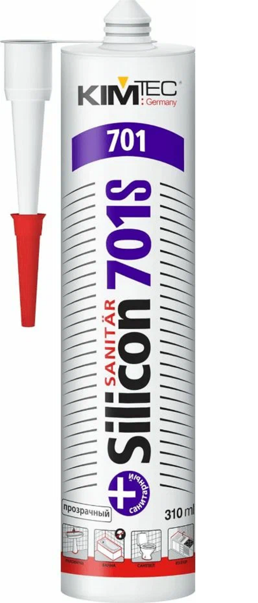 Герметик Kim Tec 701S, санитарный, силиконовый, прозрачный, бесцветный, 310мл