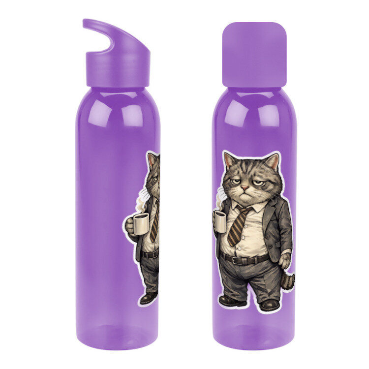 Бутылка для воды «Деловой Кот в костюме с кофе» (фиолетовый)