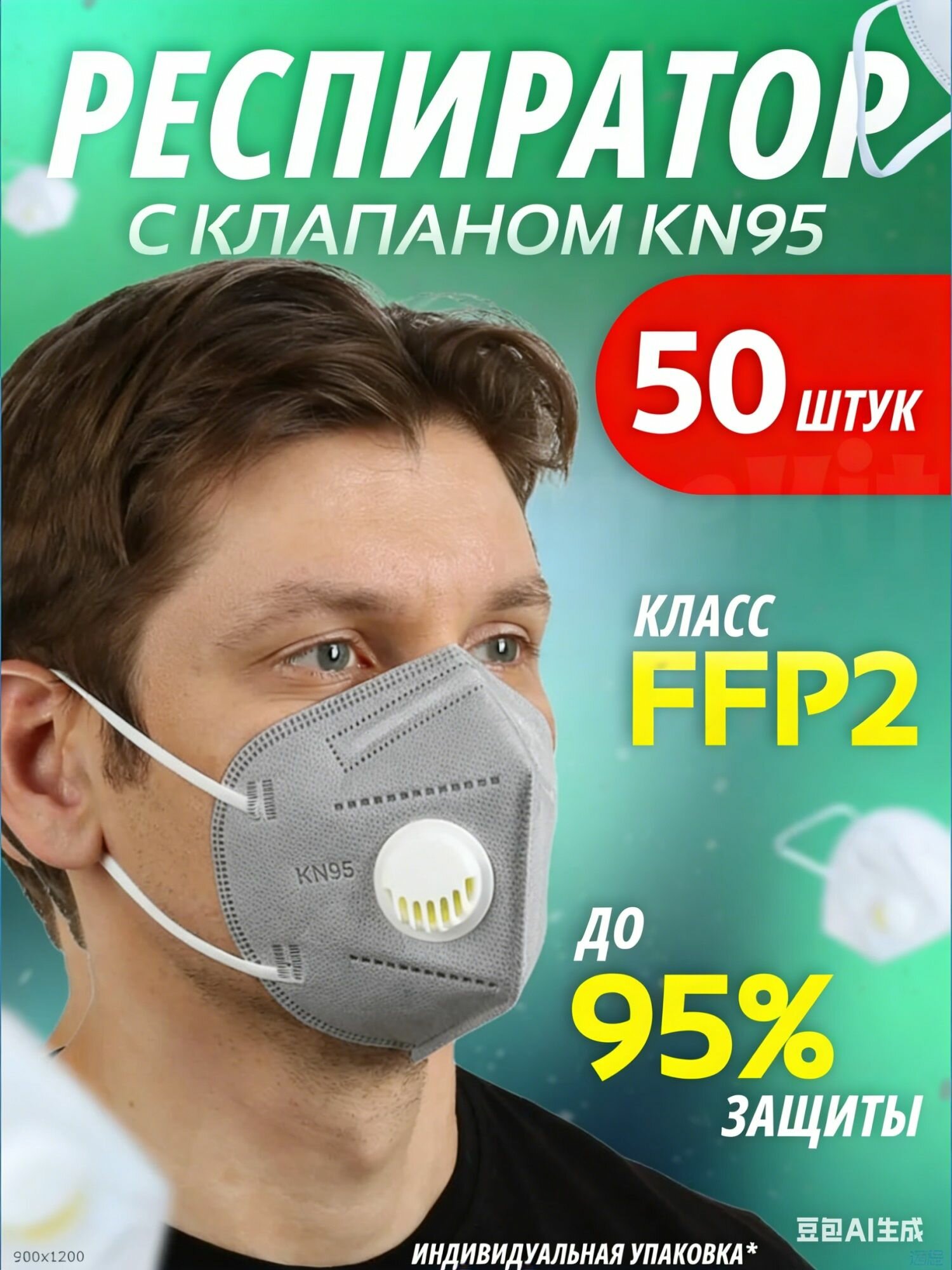 Респиратор FFP2 с клапаном дыхания многоразовый 100 шт