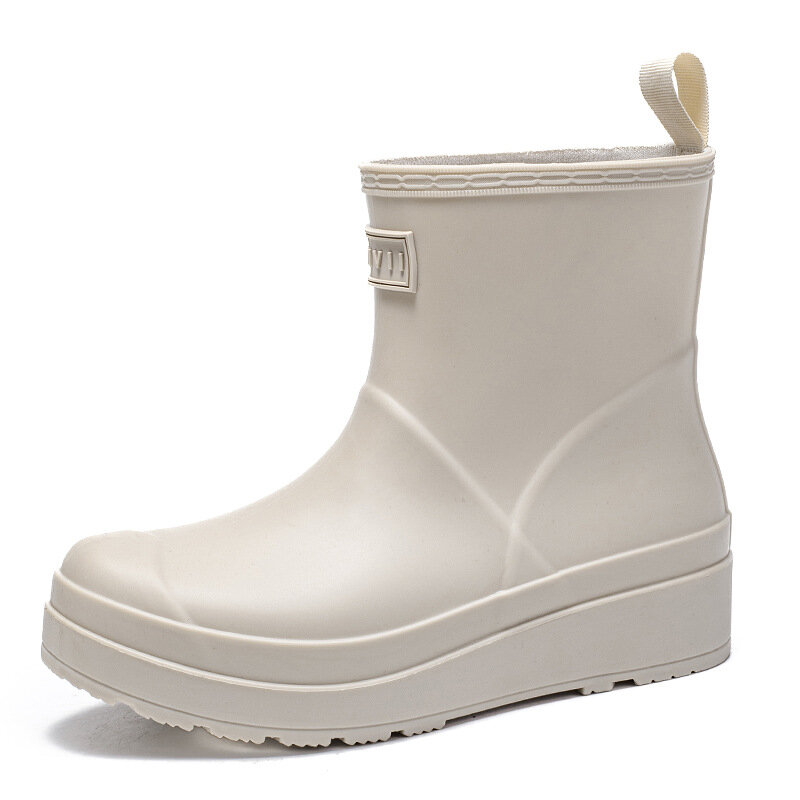 Резиновые туфли, непромокаемая обувь, женские водонепроницаемые туфли до середины икры, мужские резиновые сапоги, нескользящие сапоги для воды, короткие сапоги на флисовой подкладке, резиновые туфли для студентов. EU:47