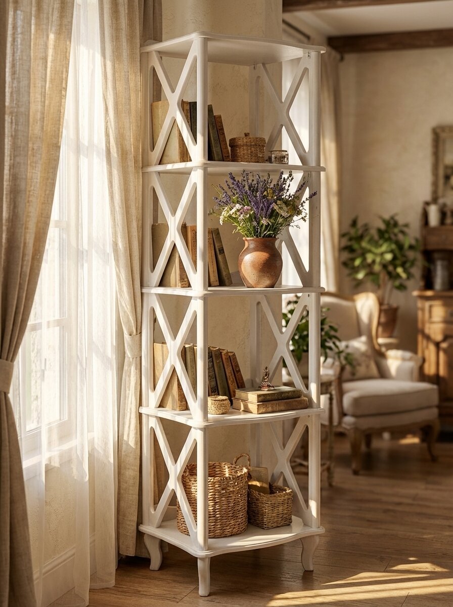 Этажерка-стеллаж Мебелик Джульетта 4 уровня, напольная, цвет молочный дуб Л