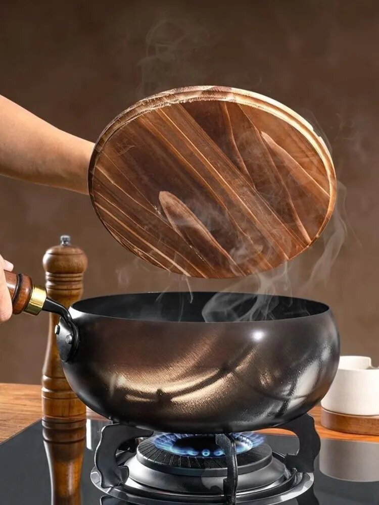 Вок чугунный 28 см с крышкой и фиксированной ручкой для газовых и индукционных плит