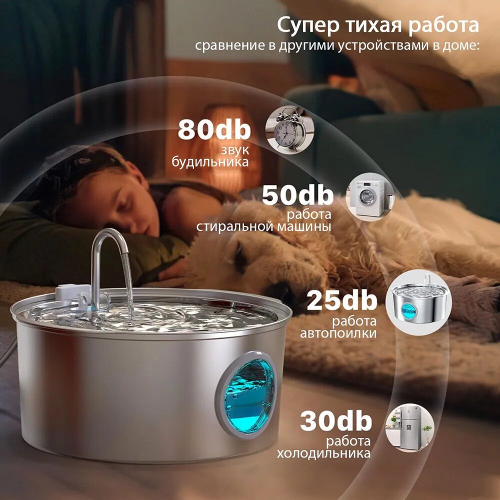 Поилка для кошек и собак автоматическая 7 литров из нержавеющей стали — фото 1