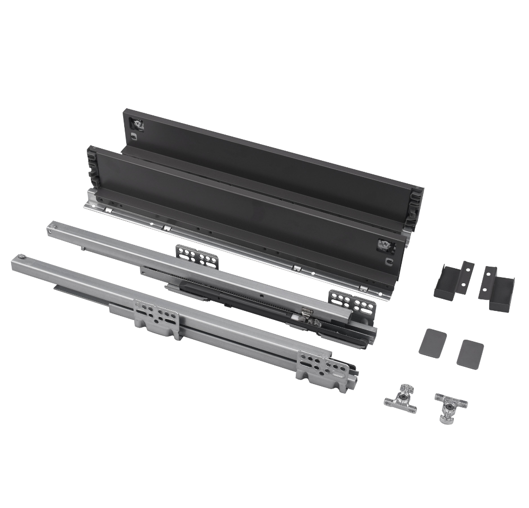 SlimBox EVA 84×500 мм графит — комплект ящика для механизма EVA Lift FLAP, частичное выдвижение с доводчиком