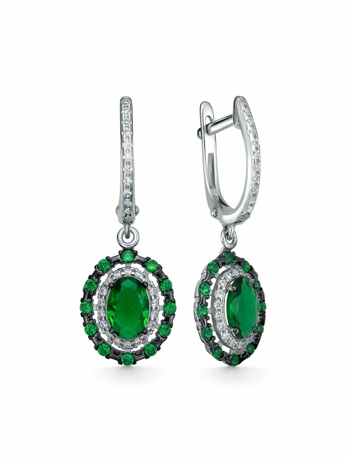 Серьги с подвесками VALTERA, серебро, 925 проба, родирование, фианит, , зеленый, серебристый — фото 1