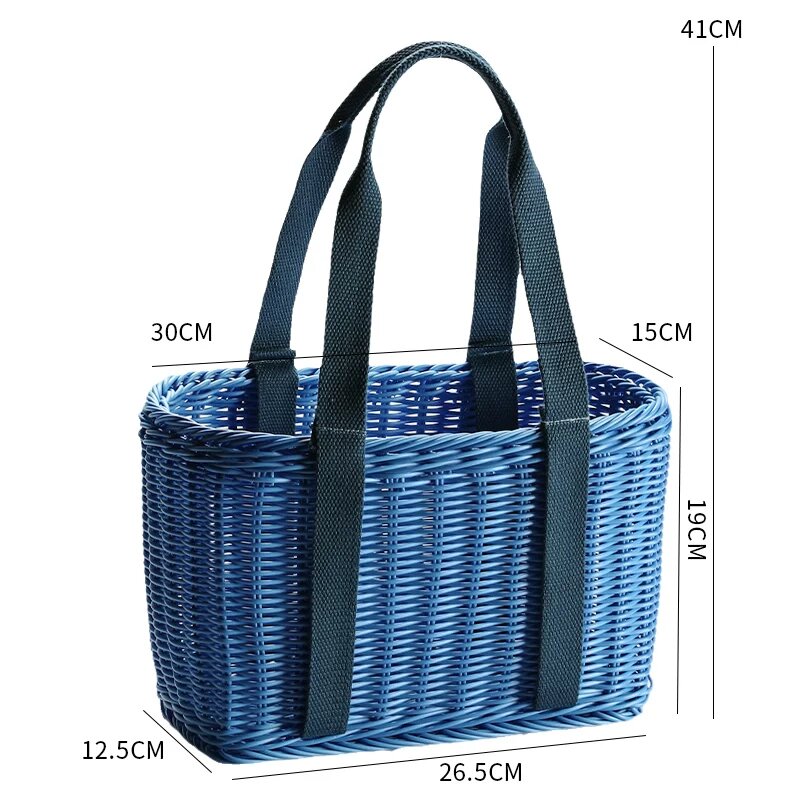 Глубокосиний маленький многоразовый корзина для покупок с хлопковой ручкой, натуральный волокно корзина для фруктов
