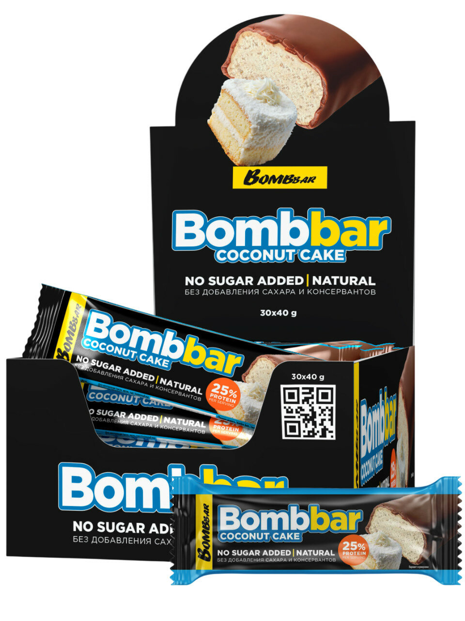Протеиновый батончик BombBar Батончики в шоколаде без сахара 30 x 40 г, Кокосовый торт