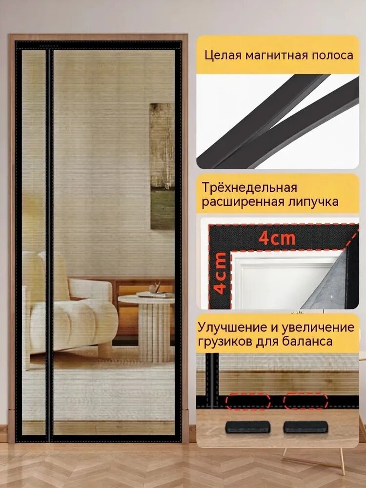 Занавеска на дверь нитяная 80x220 см черный