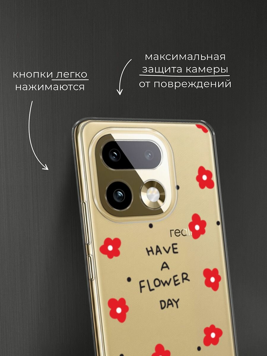 Чехол на Realme 16 Pro+ / Реалме 16 Про+ с принтом Have a flower day 2, прозрачный — фото 1