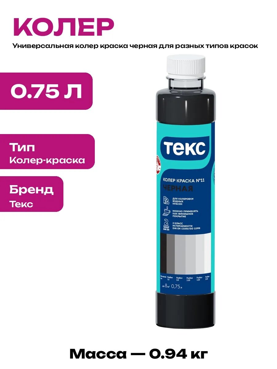 Колер краска черная для стен и потолков универсальная 0.75л