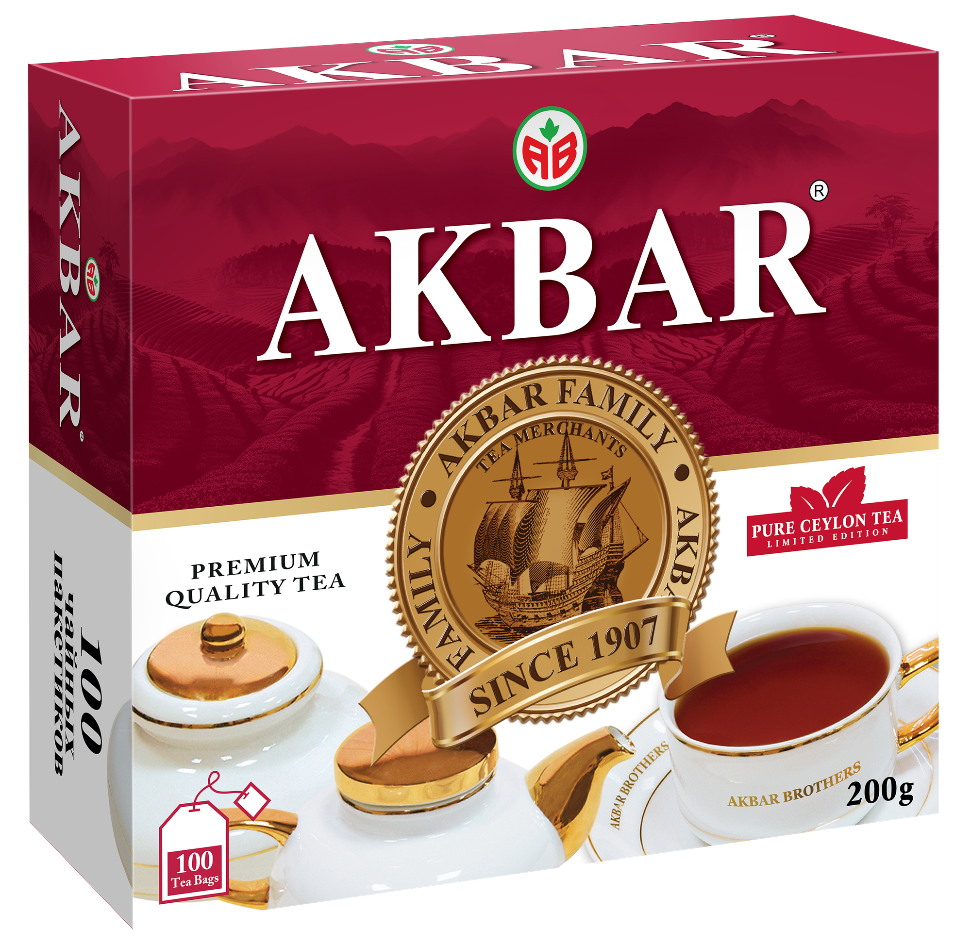 Чай в пакетиках акбар черный байховый цейлонский Limited Edition 100 шт.