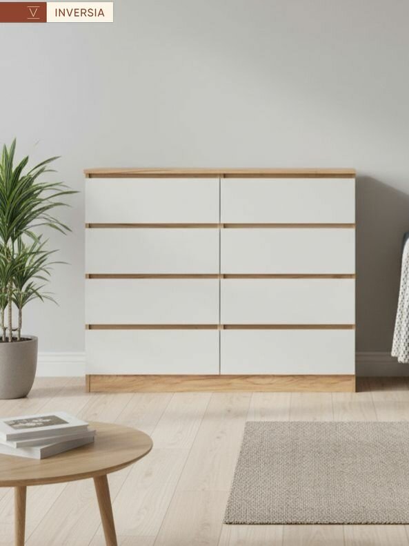 Комод вместительный с ящиками "Руби" 120см Дуб Вотан Белый гладкий