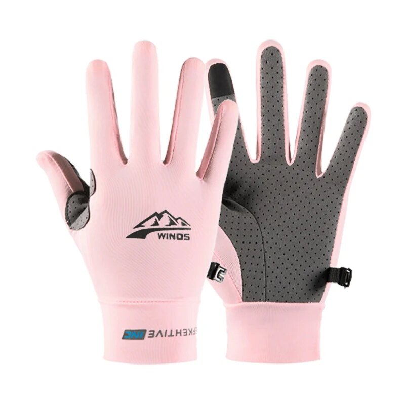 Летние спортивные перчатки для улицы рыбалки ледяного шелка, дышащие тонкие мужские S, Розовый, pink