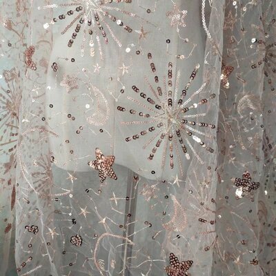 Кружевная ткань с вышивкой "Звездное небо" light pink