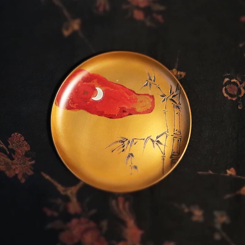 Ручная вырезка из чистой меди чайная подставка с бамбуком под луной, круглая термостойкая подставка, одна штука