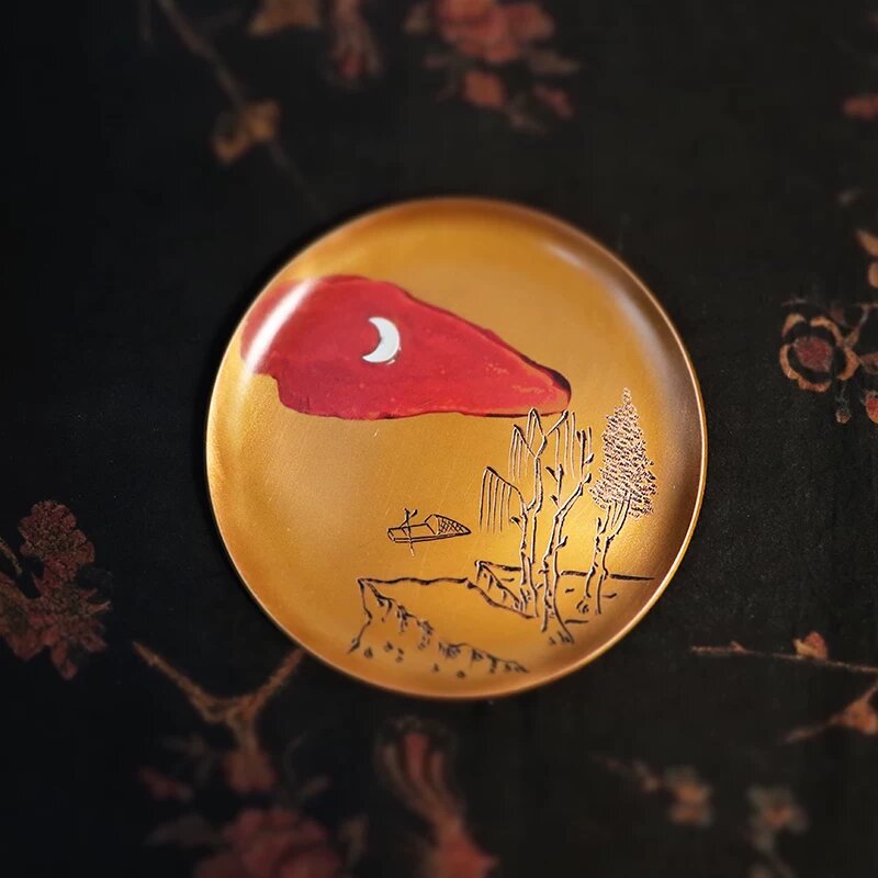 Ручная вырезка из чистой меди чайная подставка с пейзажем под луной, круглая термостойкая подставка, одна штука