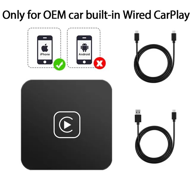 Проводной адаптер Mini CarPlay и Auto Box Dongle, совместимый с автомобилями Audi, Toyota, Mazda, Nissan, Chevrolet, Suzuki, Subaru, Kia, Ford, Opel, Skoda и Hyundai.