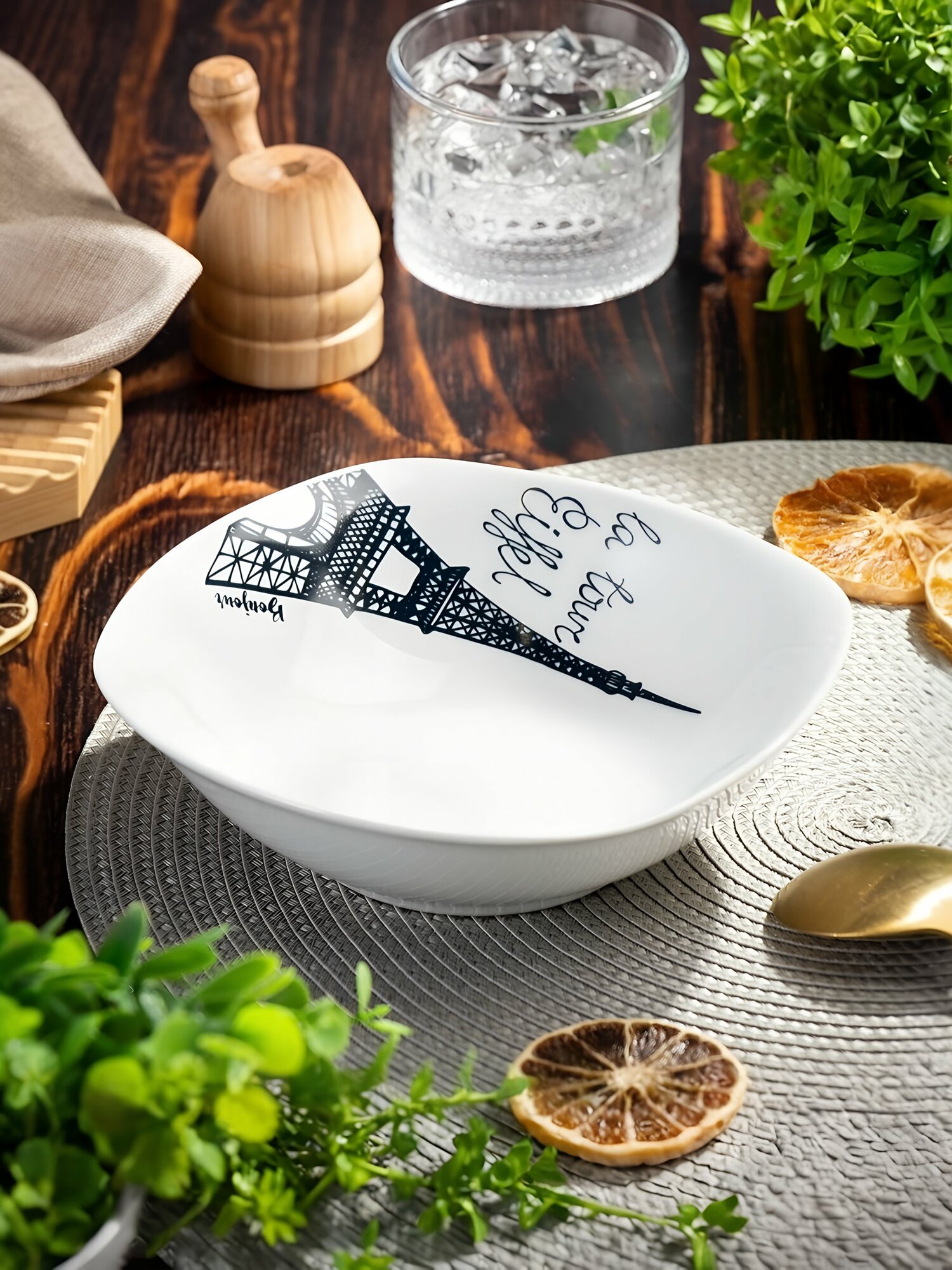 Салатник керамический Daniks Париж 18 см квадратный, белый, для СВЧ и посудомойки