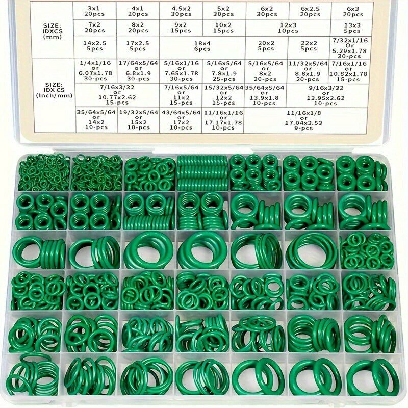 595 pcs комплектов для ремонта O-образных колец, зеленый набор для экстренного ремонта автомобильного кондиционера