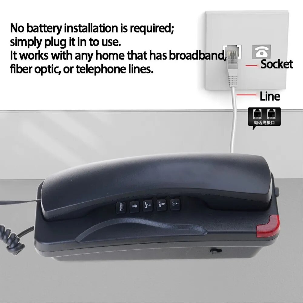 Проводной телефон для офиса и дома, настенный телефонный аппарат, черный — фото 1