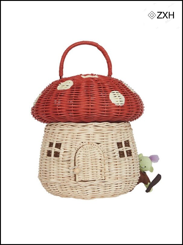 Корзина для хранения ручной работы из ротанга в форме гриба, красная, из мягкого ротанга