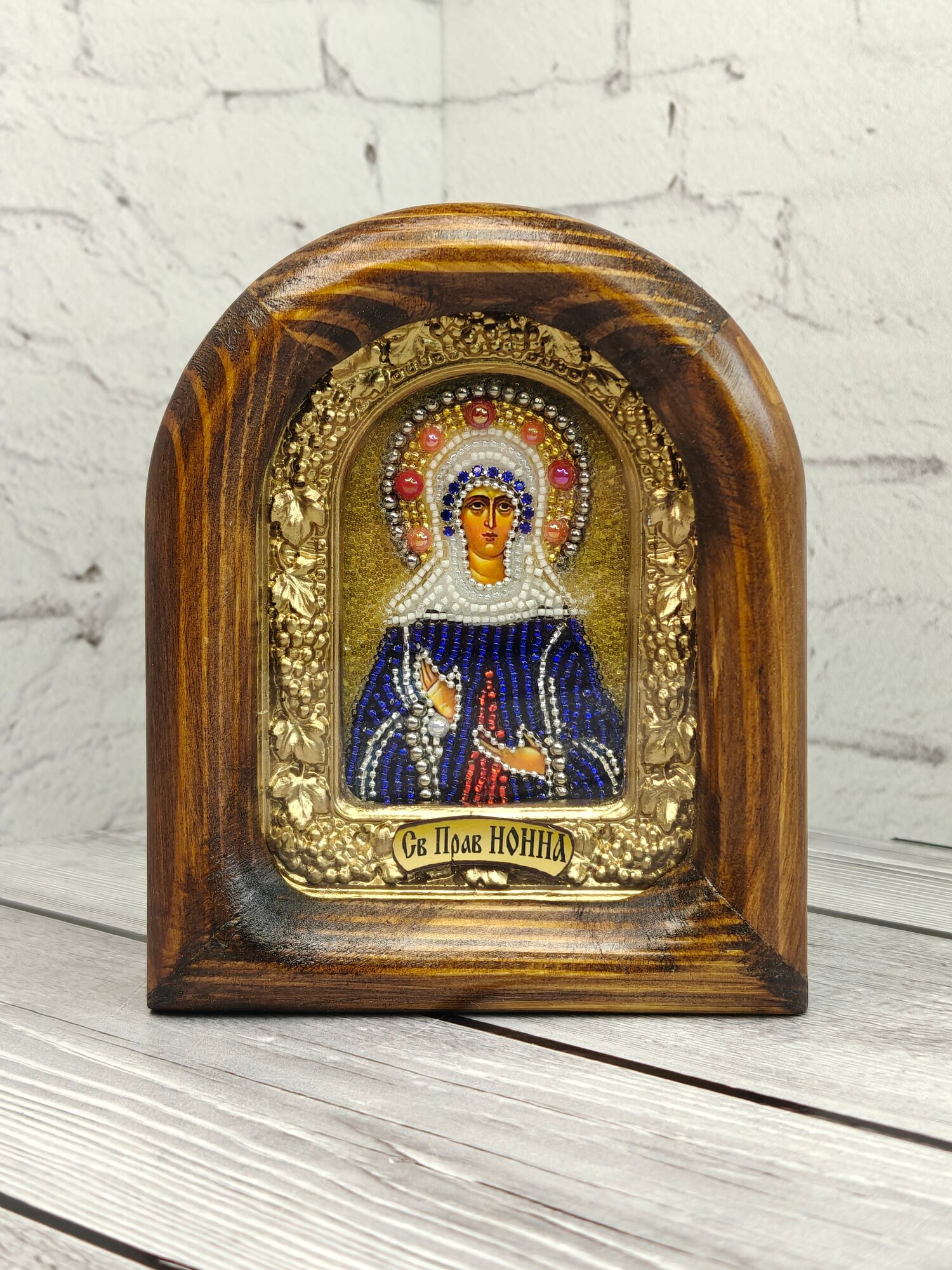 Икона Нонна Назианзская, Праведная, из бисера, ручная работа, 11х14 см