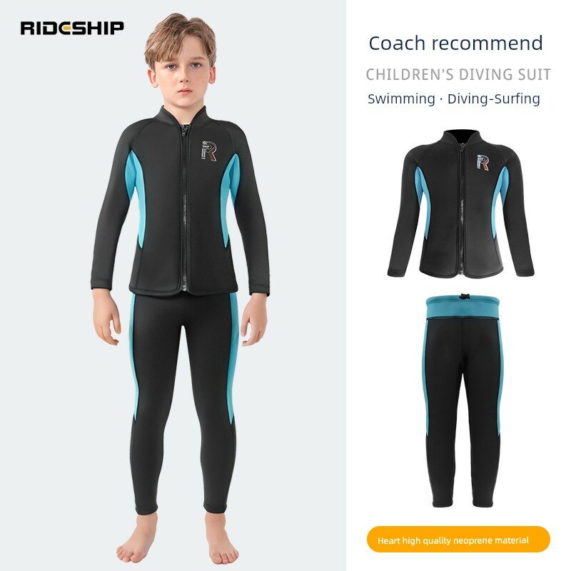 Детский купальник 3 мм с длинными рукавами, черно-синий принт, размер 10 для плавания и серфинга