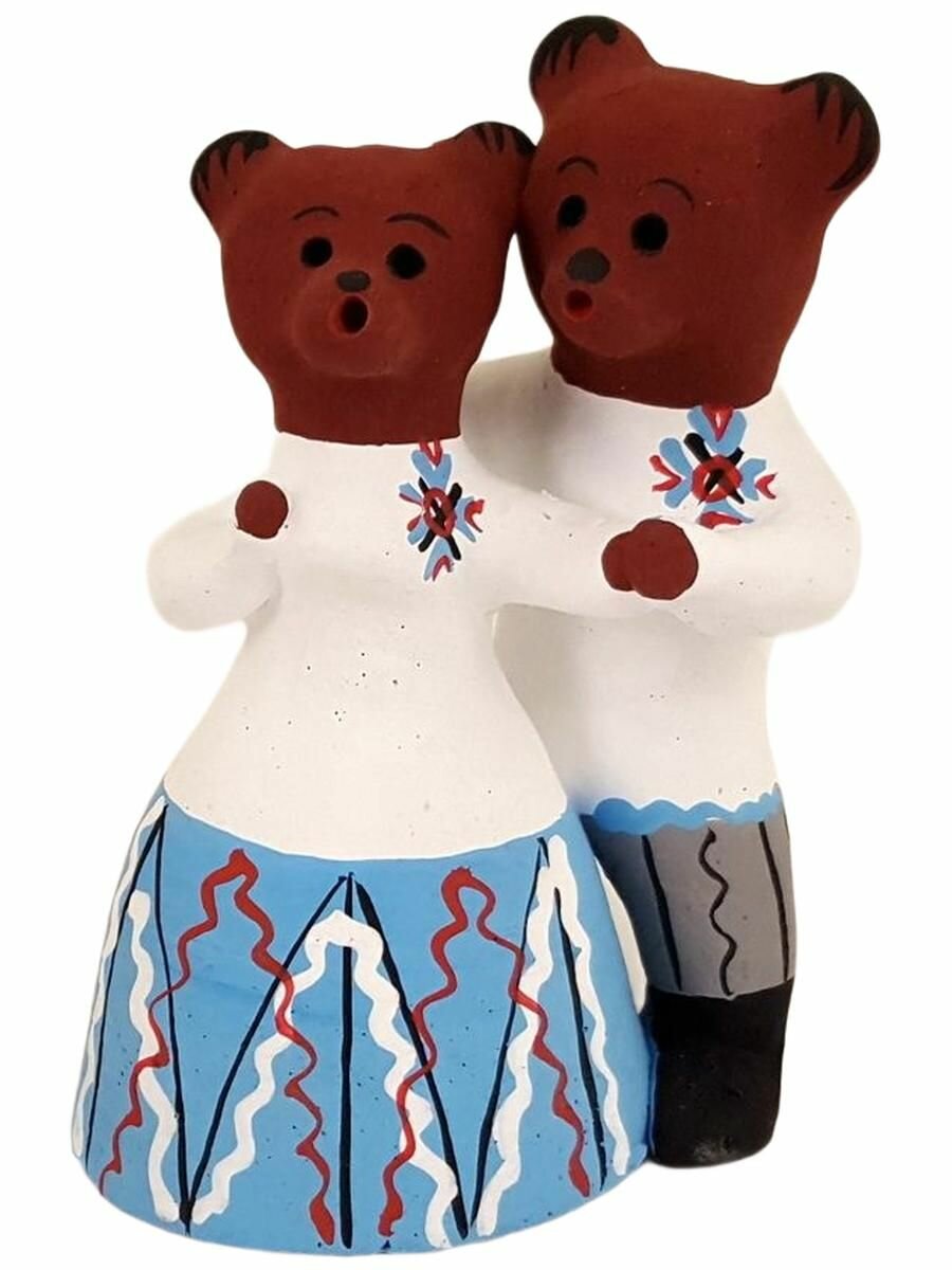 Медведь с медведицей парочка-1, Каргопольская глиняная игрушка, ручная авторская работа