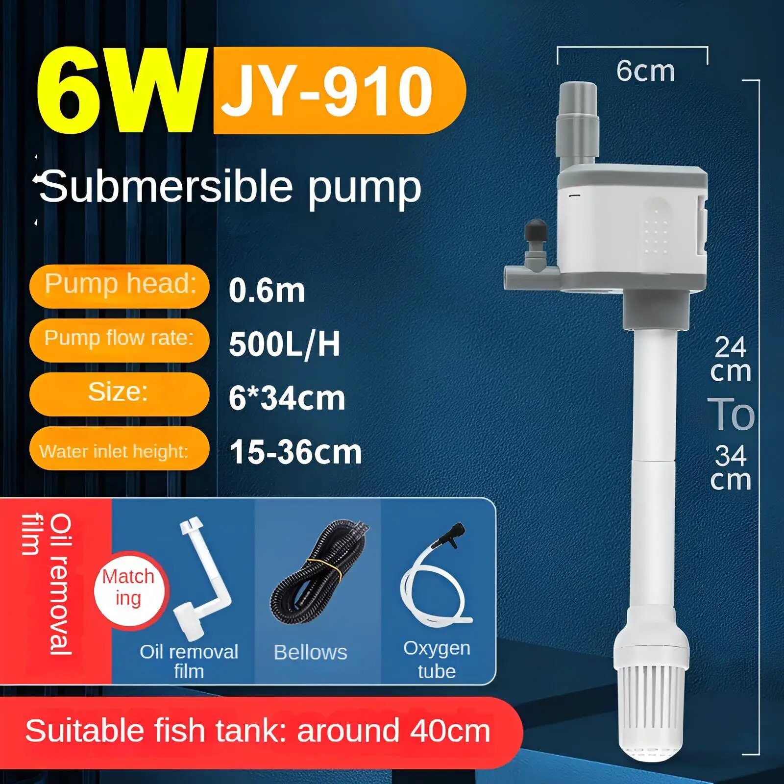 Погружной насос для аквариума JY-910, 6W, 500л/ч