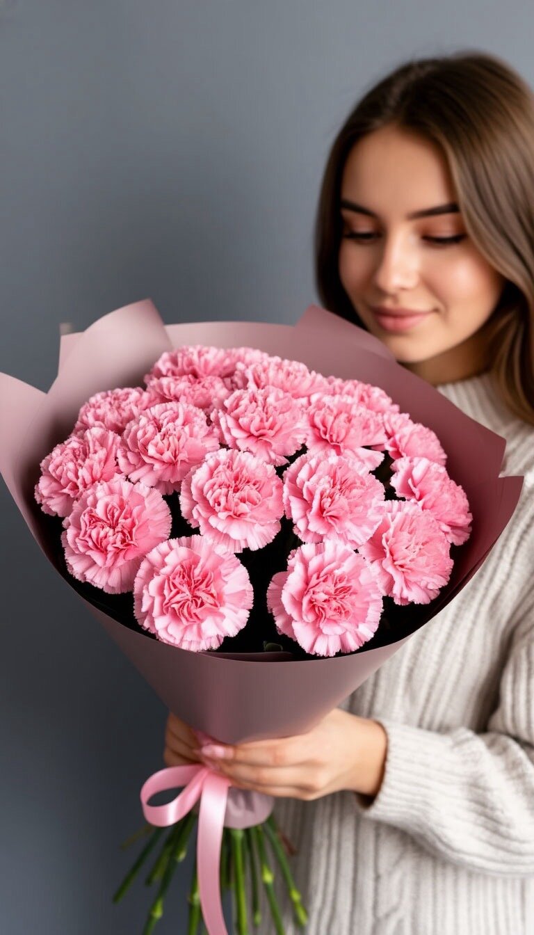 Букет живых цветов из 15 розовых свежих диантусов (гвоздик) / S