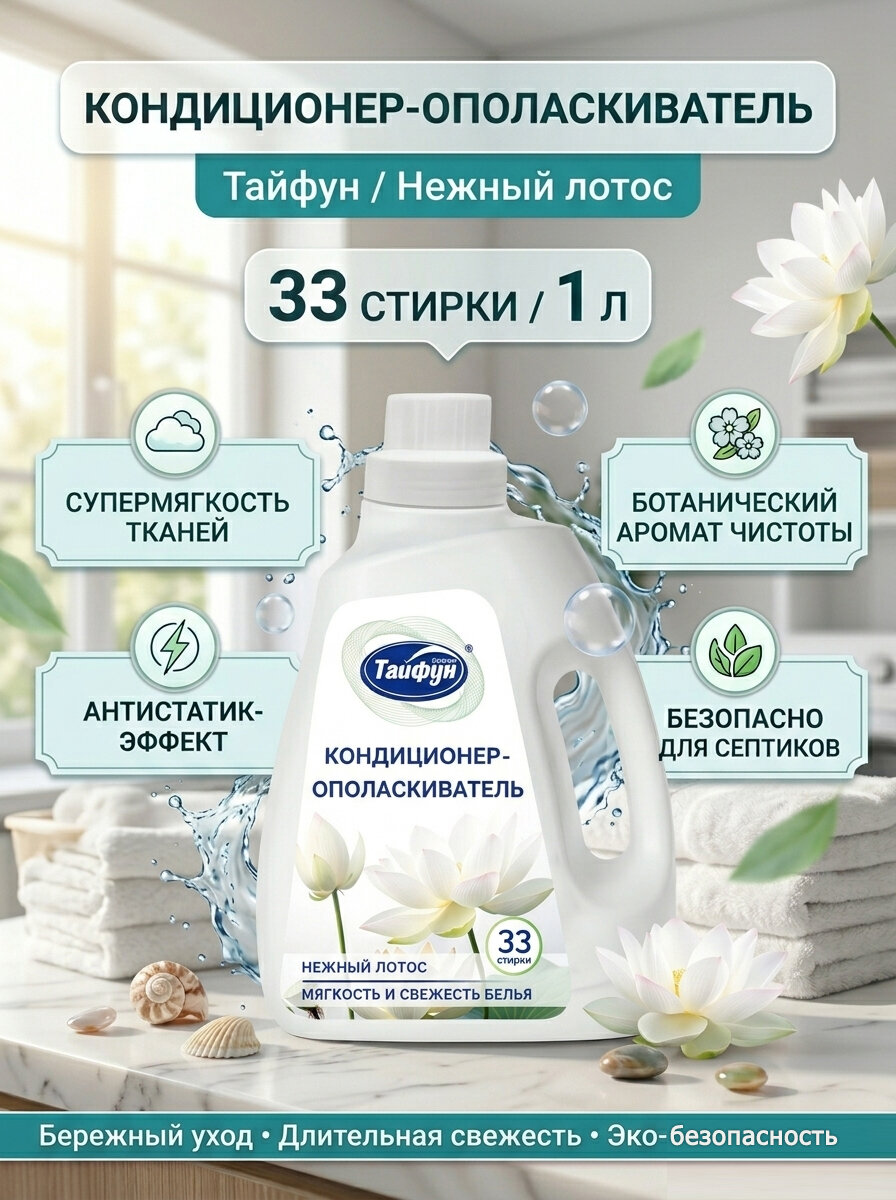 Кондиционер для белья тайфун для всех видов тканей 1 л (Нежный лотос)