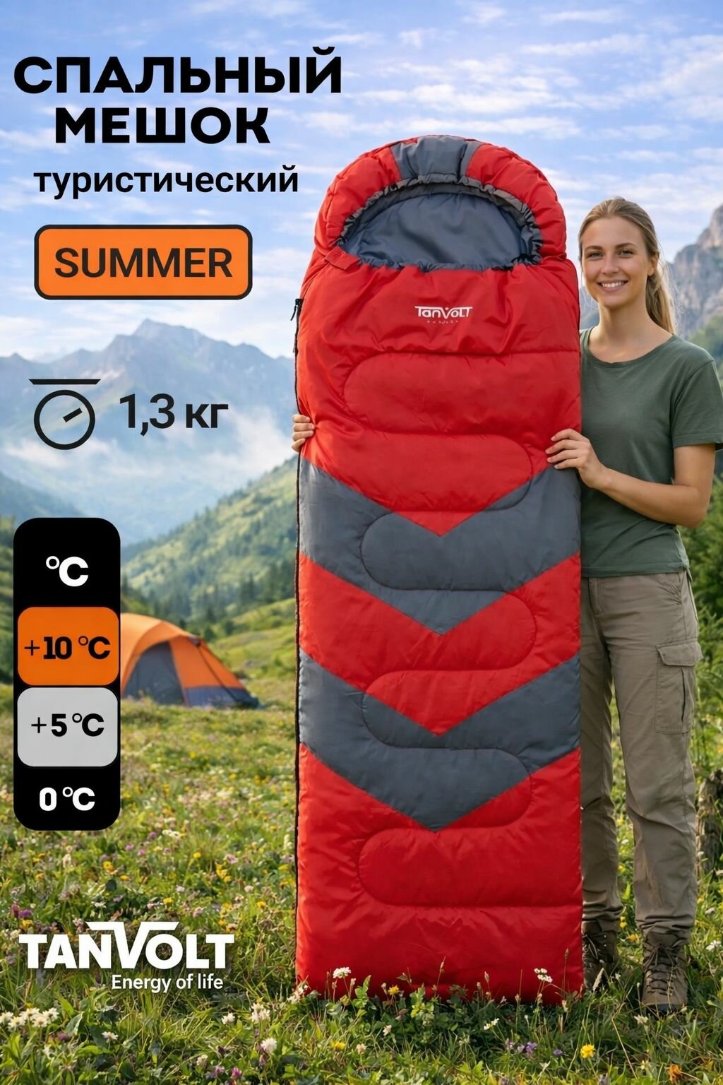 Спальный мешок-одеяло с подголовником туристический легкий спальник TANVOLT