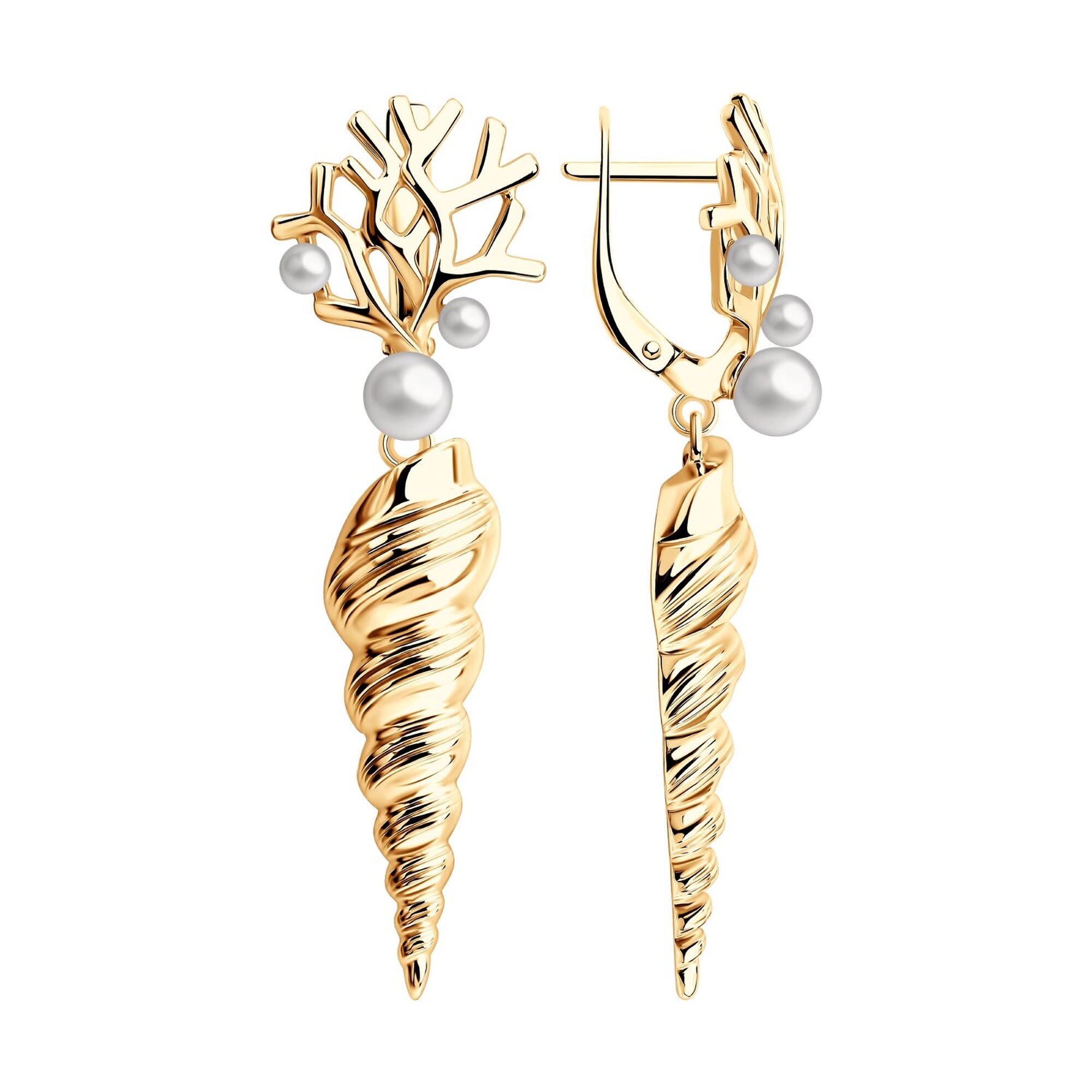 Серьги Diamant online, серебро, 925 проба, золочение, жемчуг