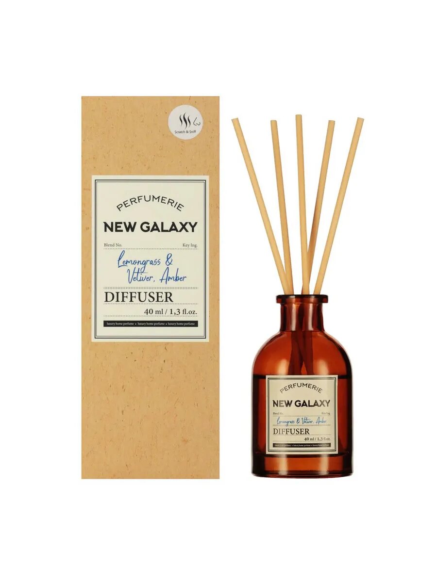 Аромадиффузор для дома NEW GALAXY Perfumerie, Lemongrass, Vetiver & Amber, 40 мл