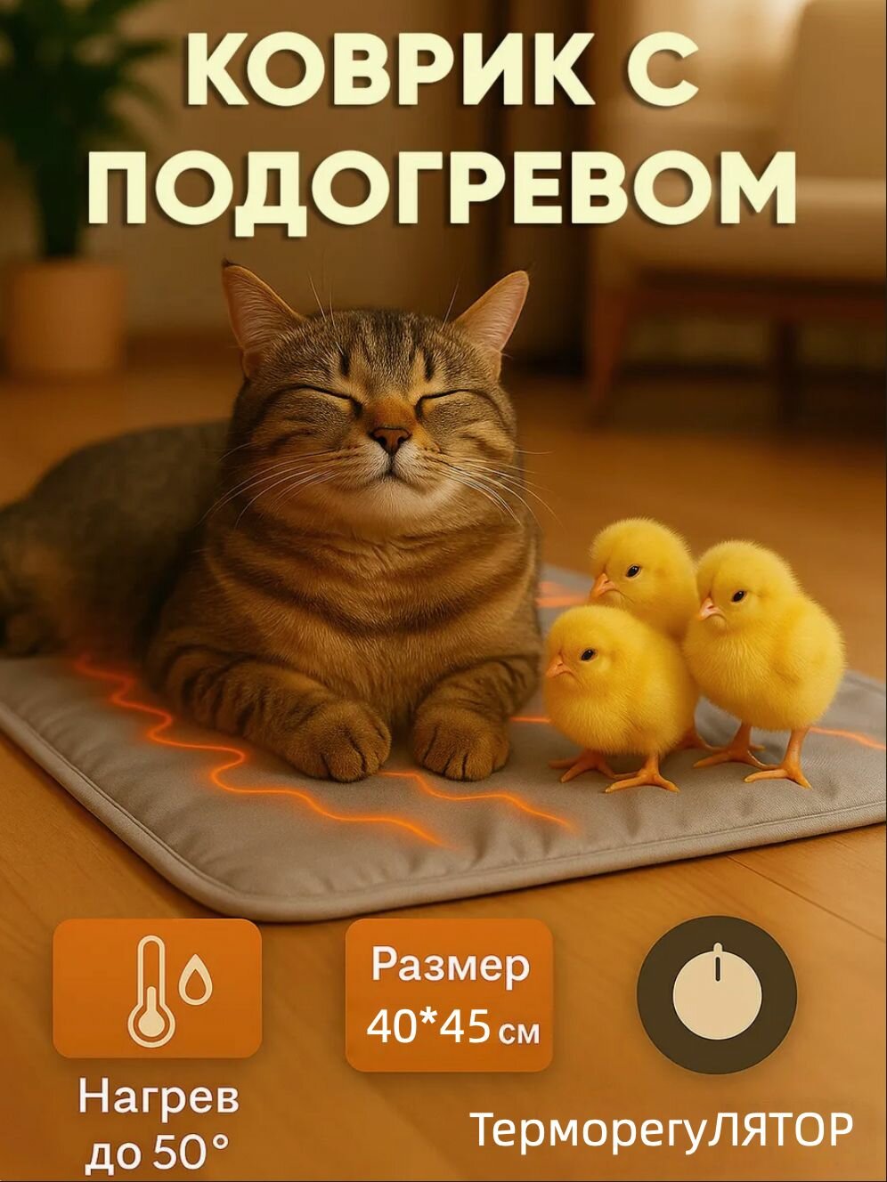 Лежанка для кошек, собак с подогревом мелких пород, коврик с подогревом для животных